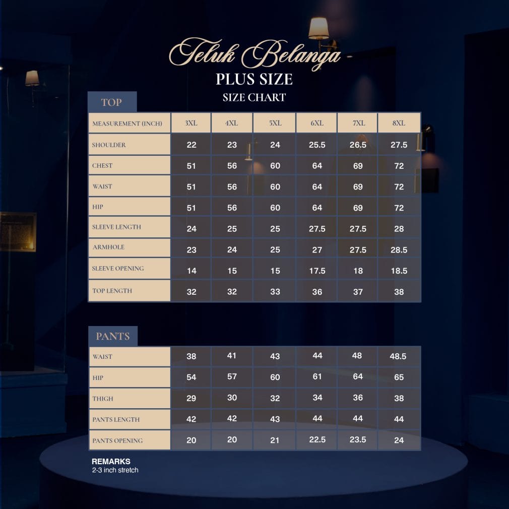 Baju Melayu Teluk Belanga Plus Size - Royal Blue - Bulan Bintang Malaysia